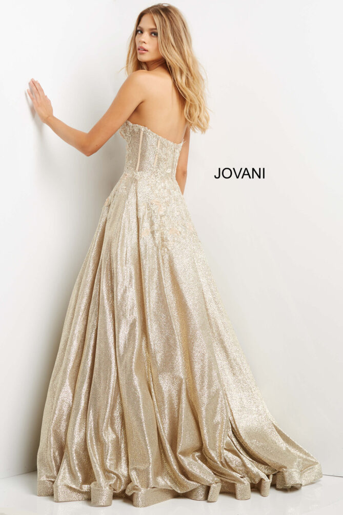 Jovani 07497 Gold Lace Corset Bodice Ballgown - Jovani
