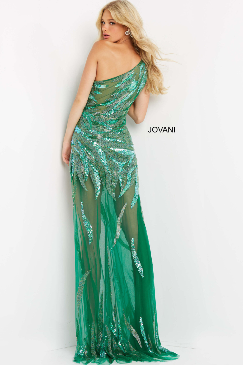 Jovani 05103 Green Embellished Plunging Neckline Prom Dress | Jovani