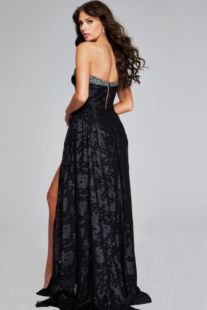 Elegant Black Strapless Gown with Embellished Bodice and Side Slit 23892 - Jovani