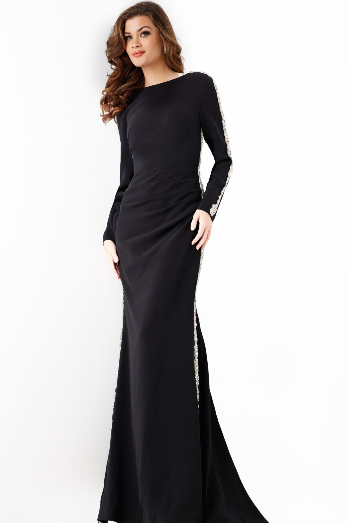 Black Embellished Long Sleeve Evening Dress 24191 - Jovani