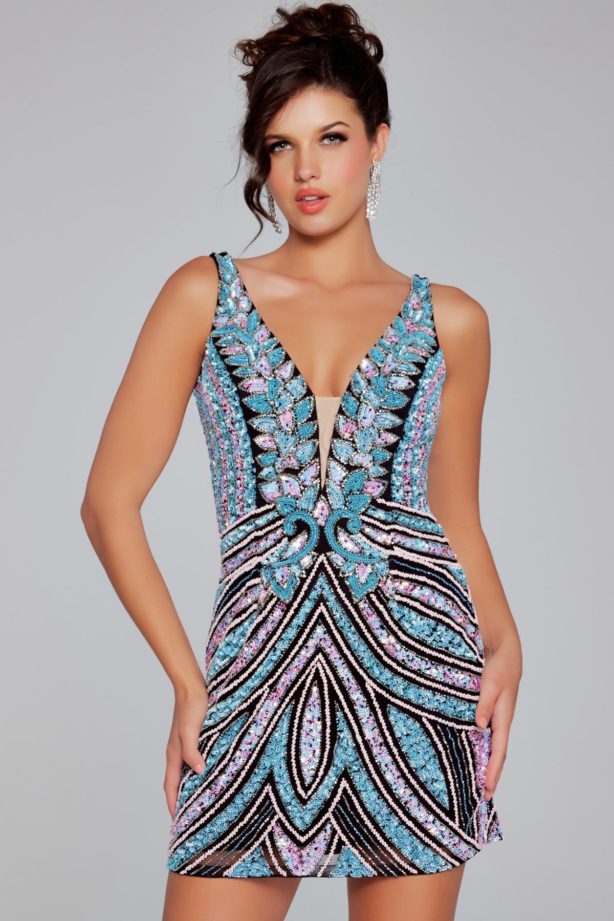 Embellished Deep V Neck Mini Dresses 25925 - Jovani