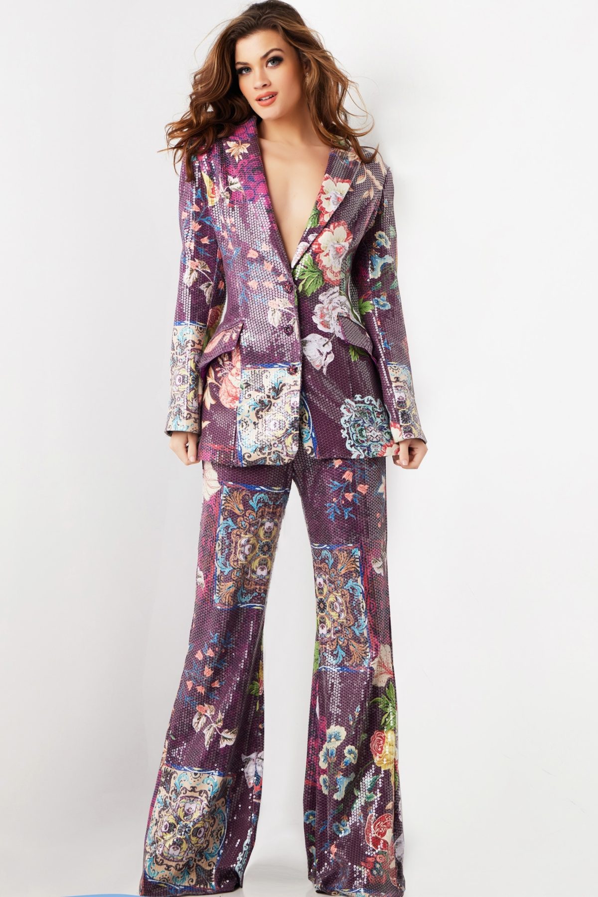 Multi Floral Print Two Piece Pant Suit 26034 - Jovani