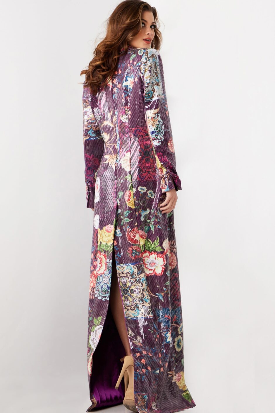 Multi Floral Print Long Dress Coat 26035 - Jovani