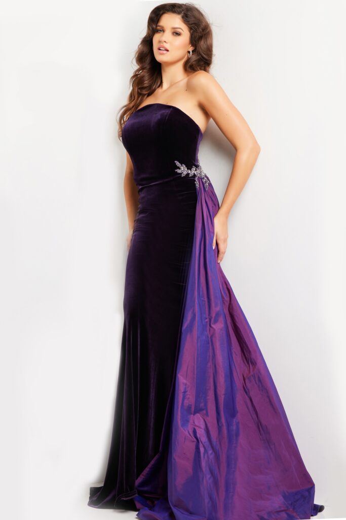 Purple Velvet Strapless Dress 26116 - Jovani