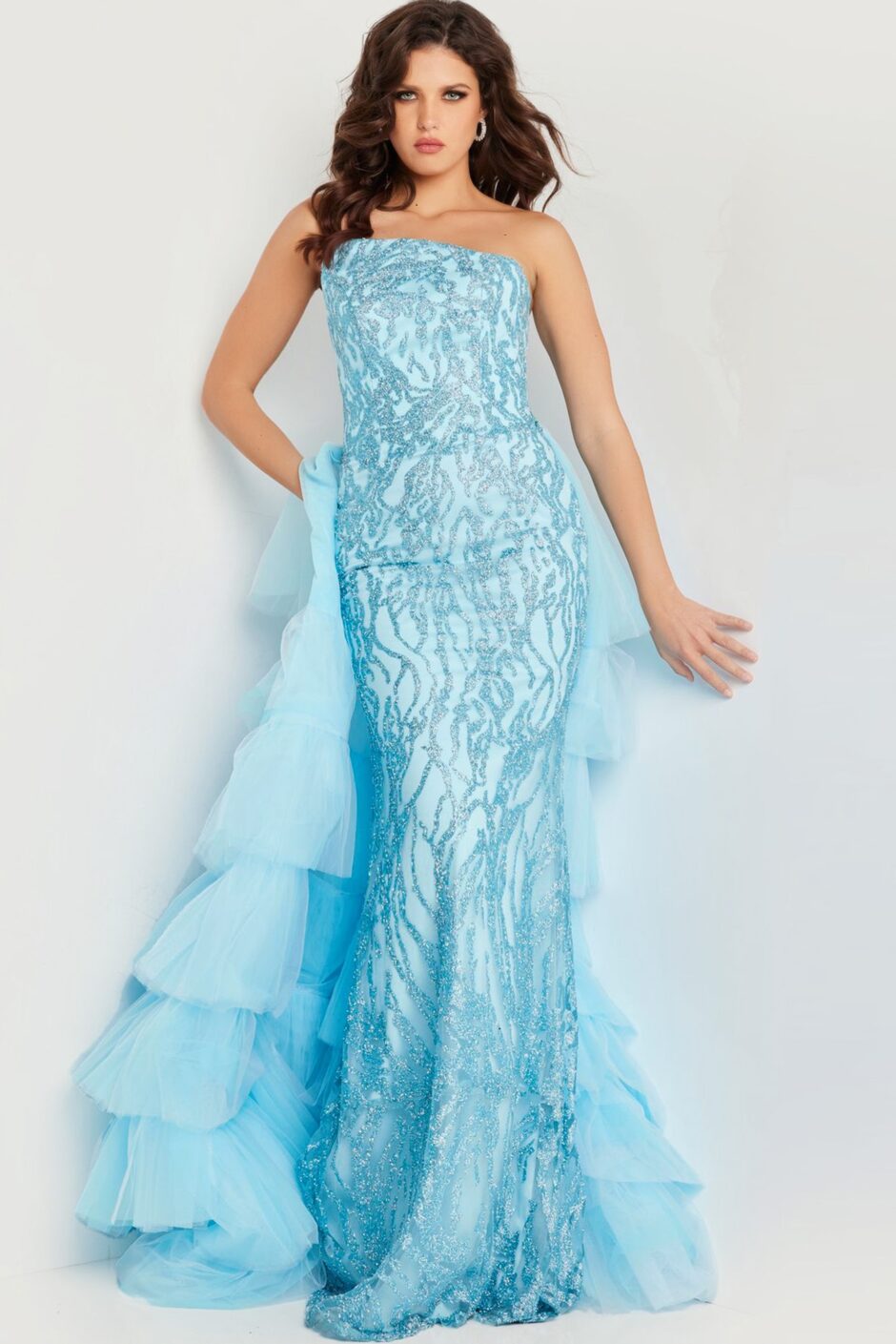 Turquoise Embellished Strapless Dress 26119 - Jovani