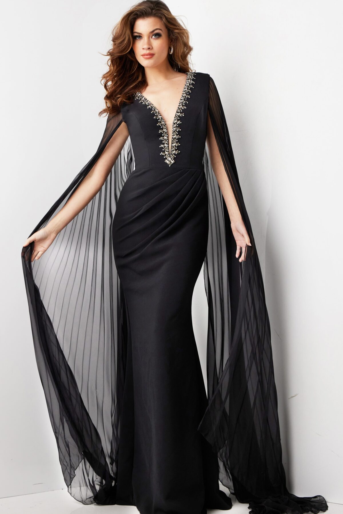 Black Low Embellished V Nek Sheath Gown 36473 - Jovani