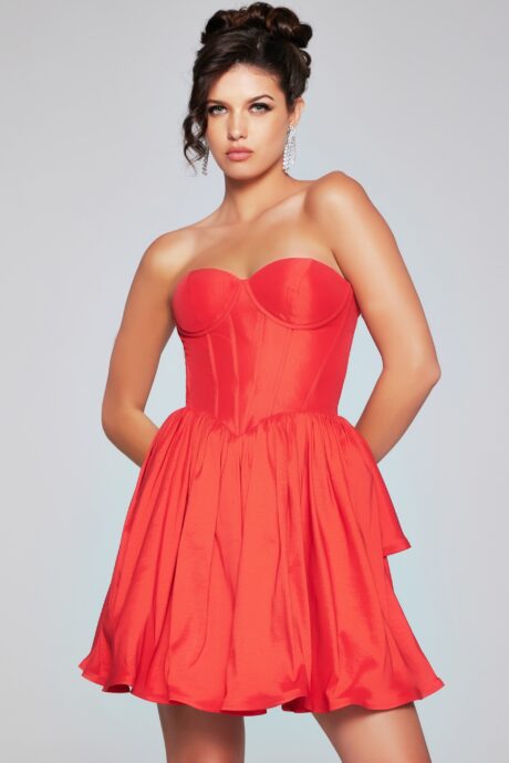 Strapless Red Fit and Flare Mini Dress 36620 - Jovani