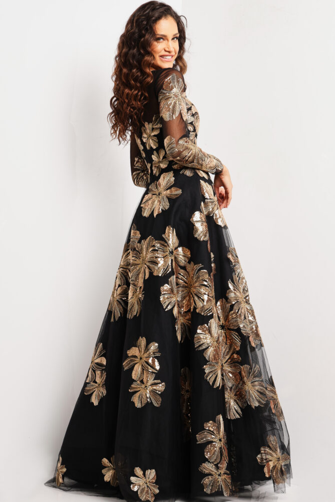 Black and Gold Long Sleeve Formal Dress 36716 - Jovani