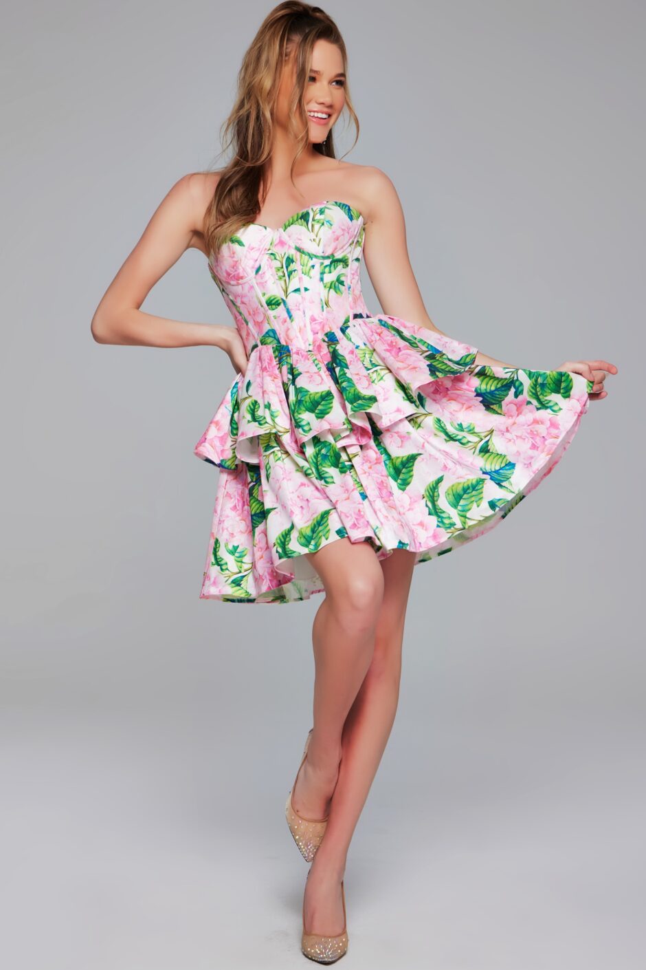 Floral Fit and Flare Short Dress JVN37057 - Jovani