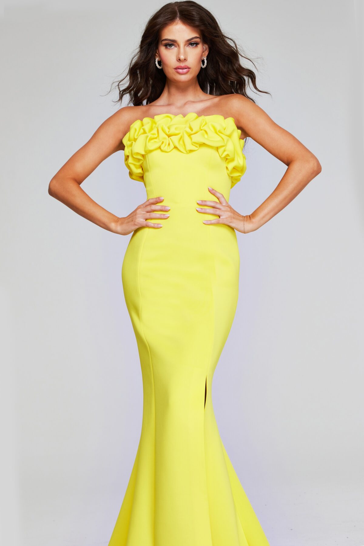 Stunning Strapless Yellow Gown with Ruffled Bodice 38922 - Jovani