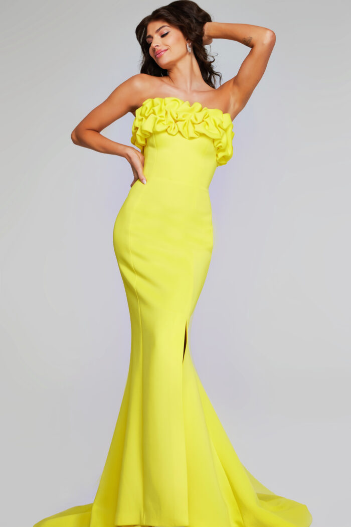 Stunning Strapless Yellow Gown with Ruffled Bodice 38922 - Jovani