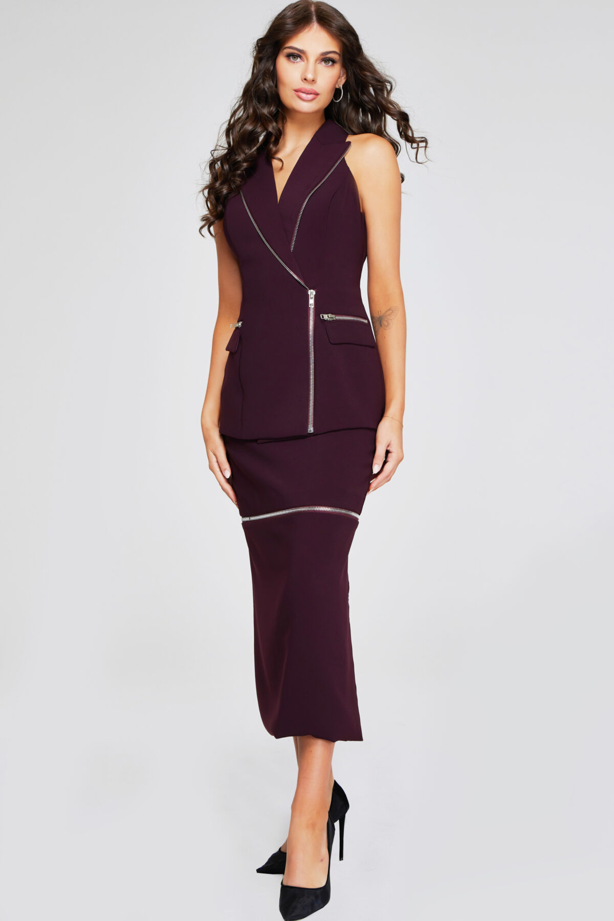 Plum Zipper Detail Dress 39802 - Jovani Fashions