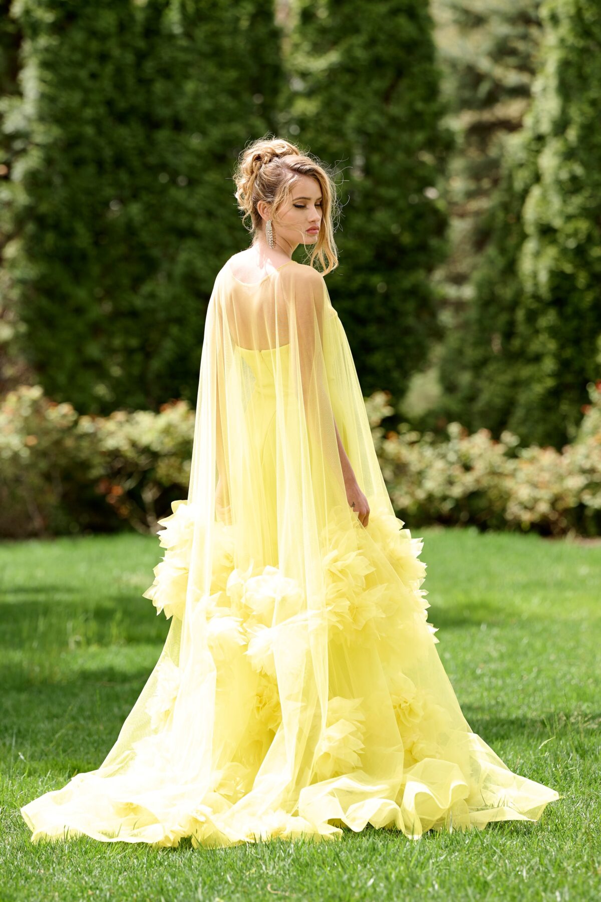 Yellow Tulle Strapless Gown with Floral Appliqués 40092 - Jovani