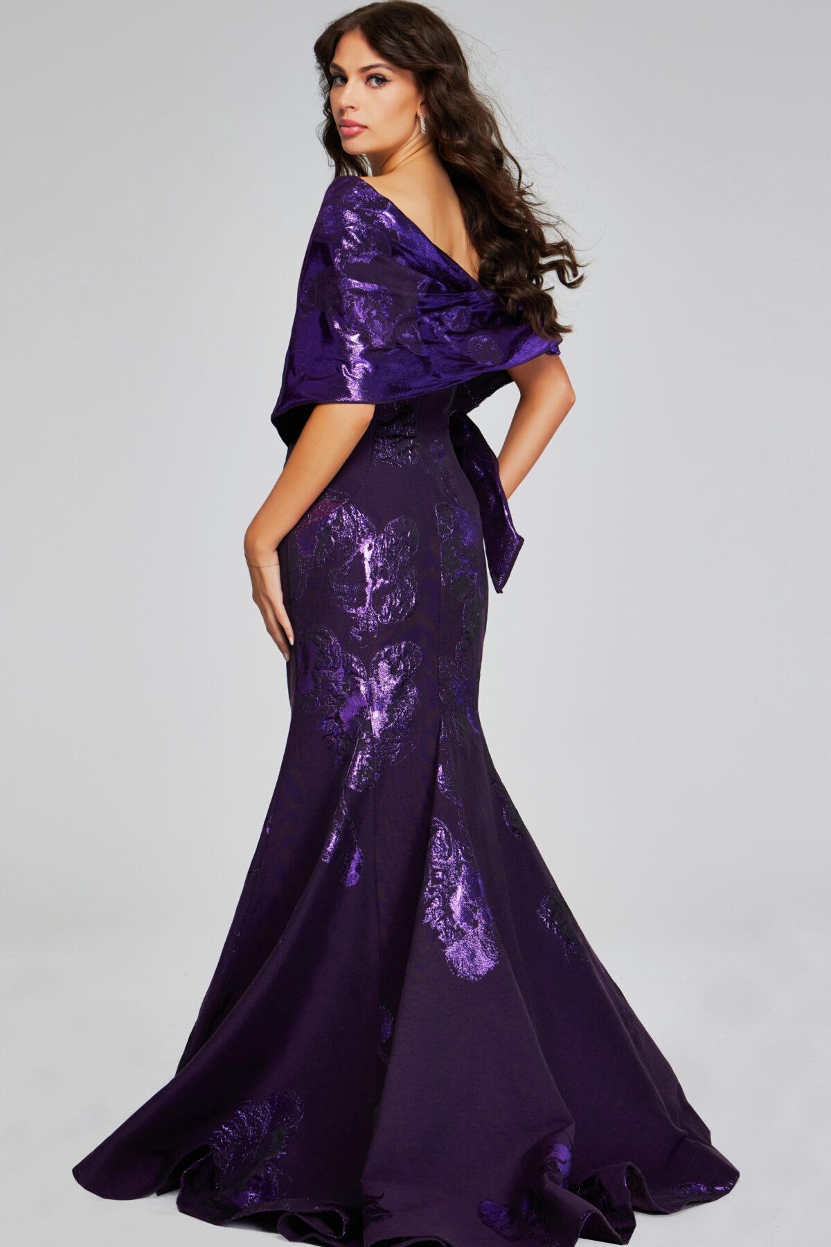 Elegant Purple Strapless Gown with Shimmering Floral Pattern 40318 - Jovani