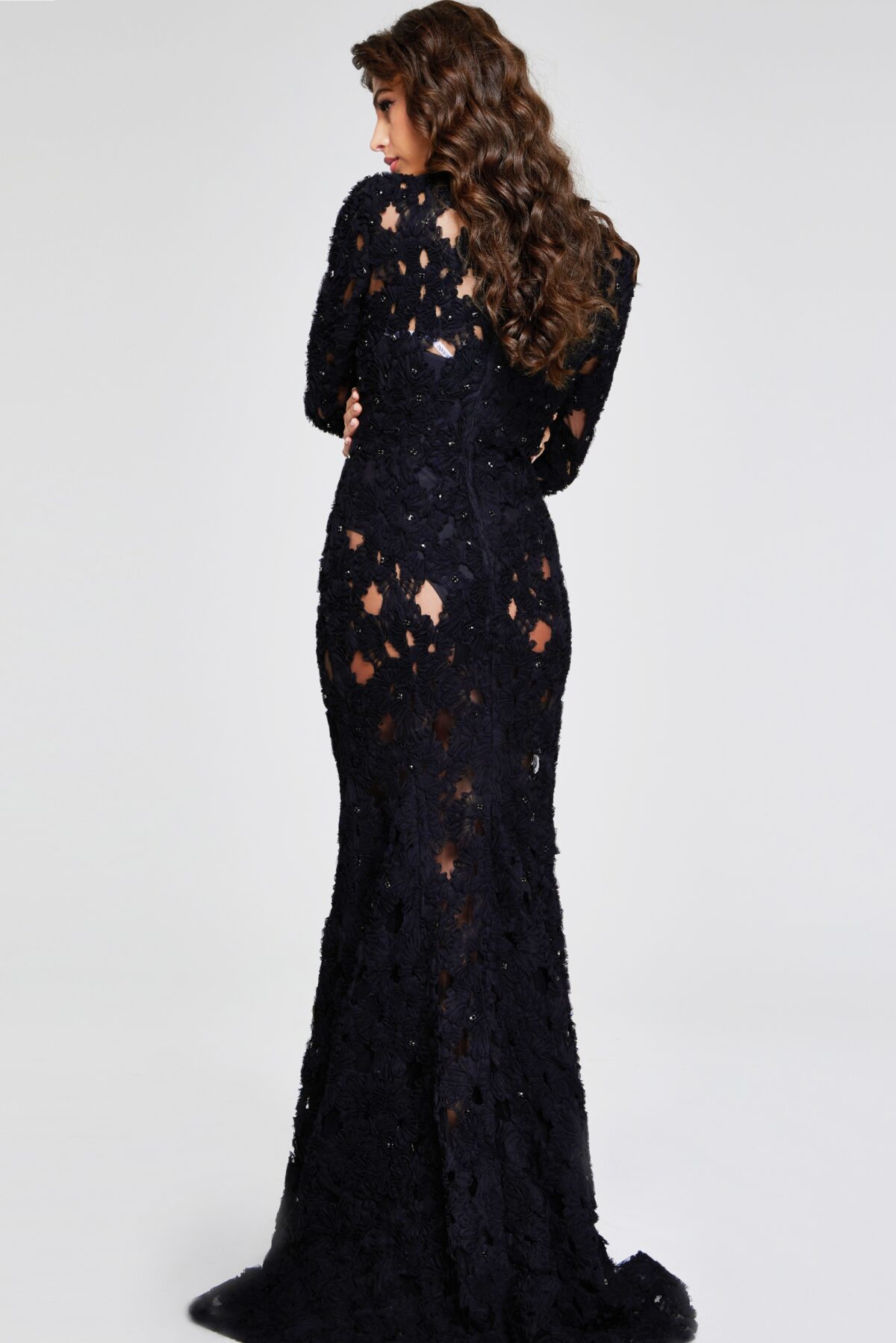 Elegant Black Lace Gown with Intricate Floral Cutouts 40743 - Jovani
