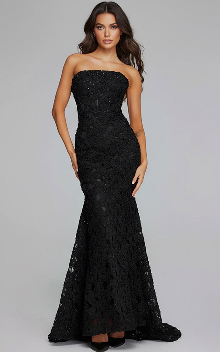 Pink Strapless Gown with Floral Lace Detailing 40744 | Jovani