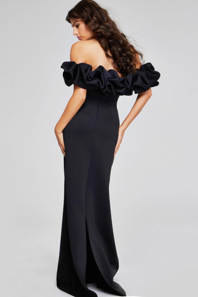 Elegant Black Off-Shoulder Gown with Ruffled Sleeves 41084 - Jovani