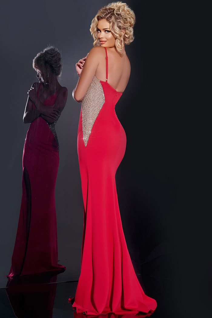 Fitted Gown with Crystal Side Accents 42002 | Jovani