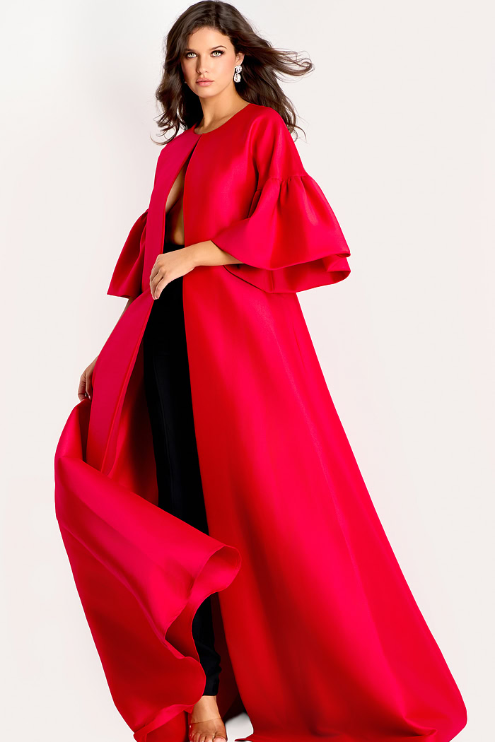 Satin Cape Gown With Dramatic Bell Sleeves 42160 | Jovani
