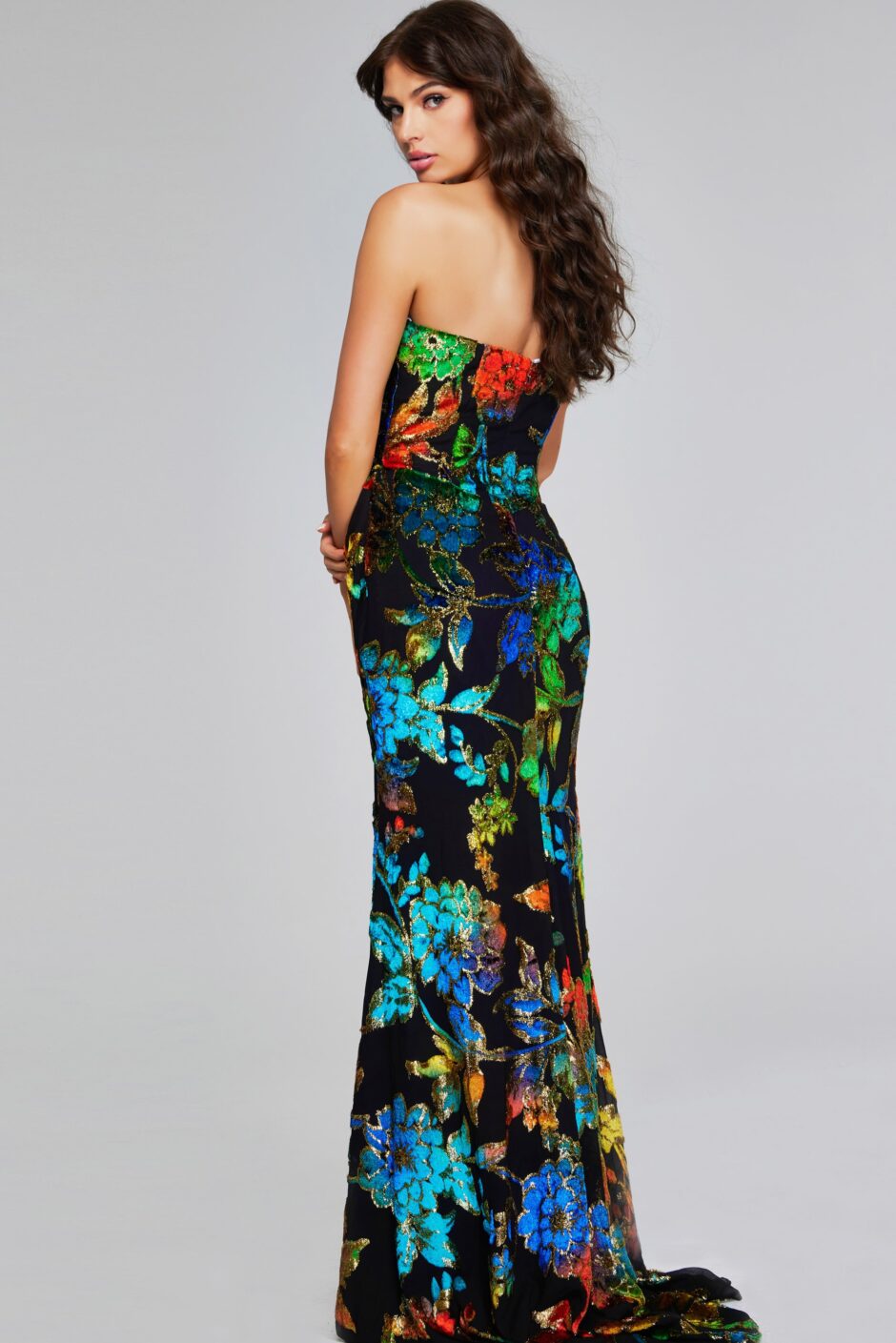 Elegant Multi-Color Strapless Gown with Vibrant Floral Pattern 42164 ...
