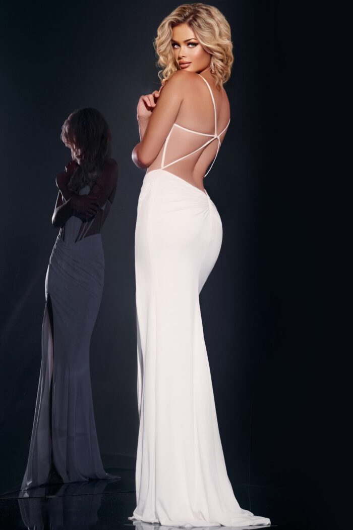 White Gown with Open Back 42534 - Jovani