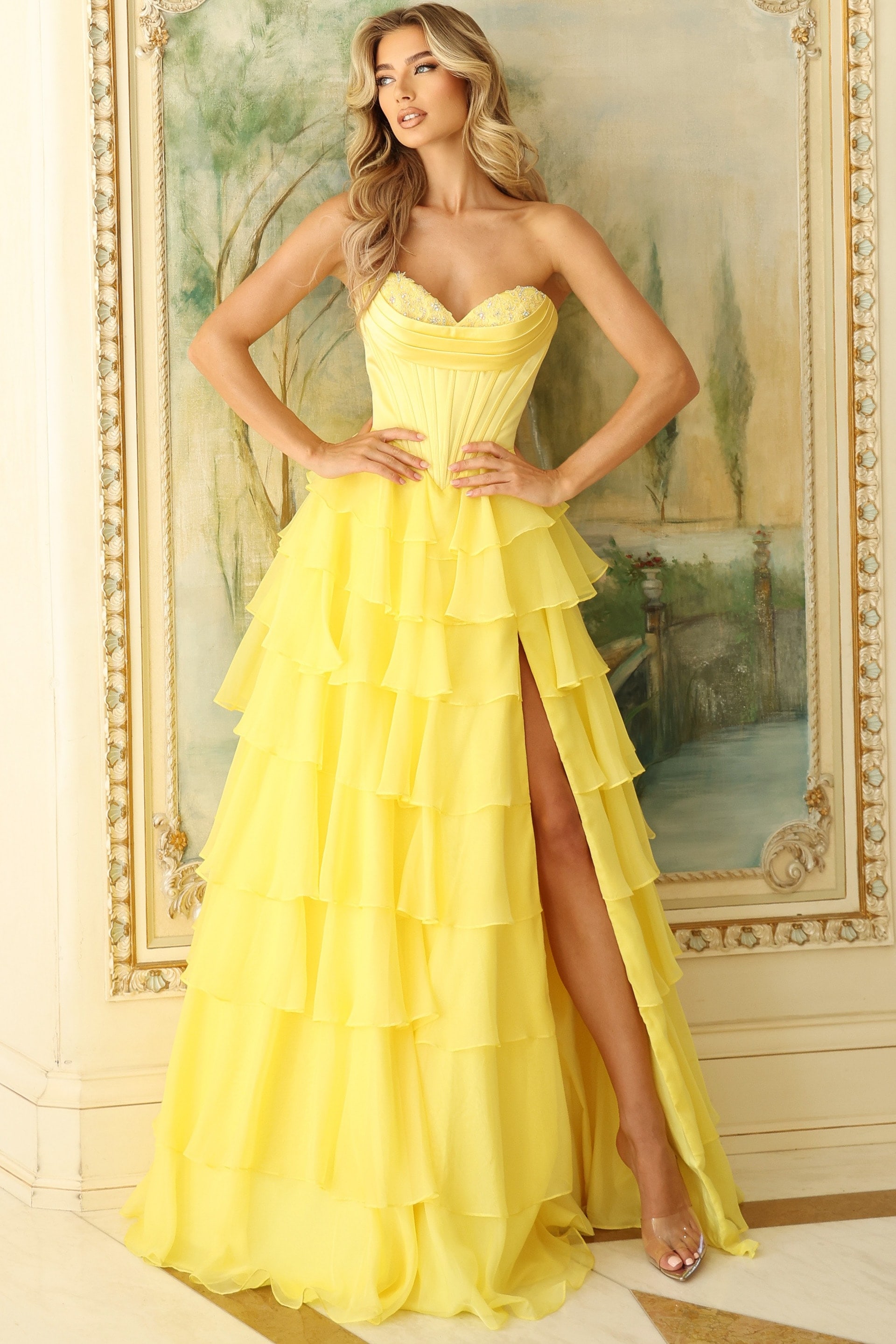 Strapless Tiered Ruffle Ball Gown Prom Dress 47762 | Jovani