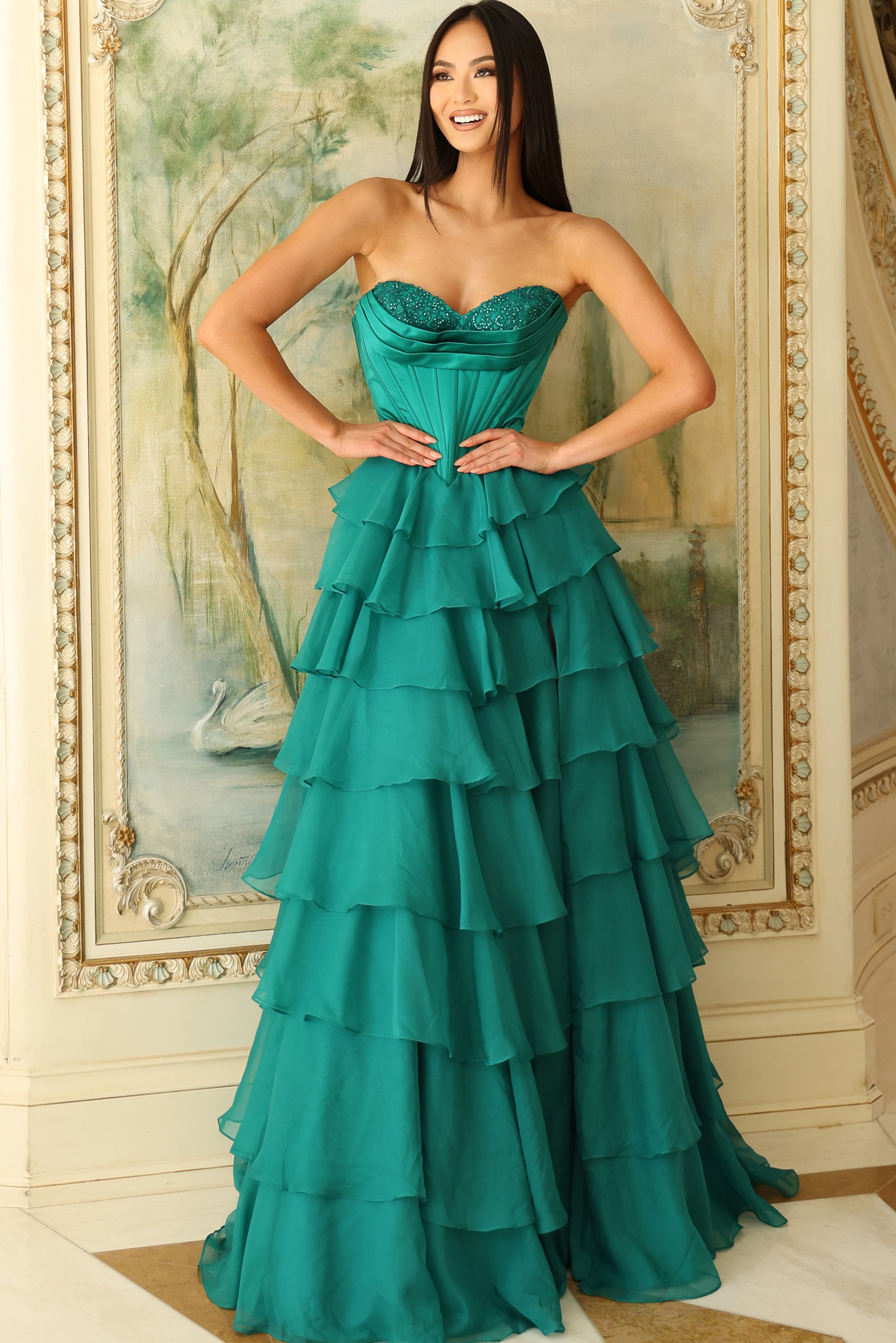 Strapless Tiered Ruffle Ball Gown Prom Dress 47762 | Jovani