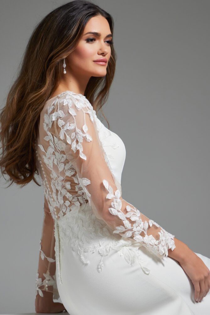 Ivory Long Sleeve Sheath Bridal Dress JB42297 - Jovani