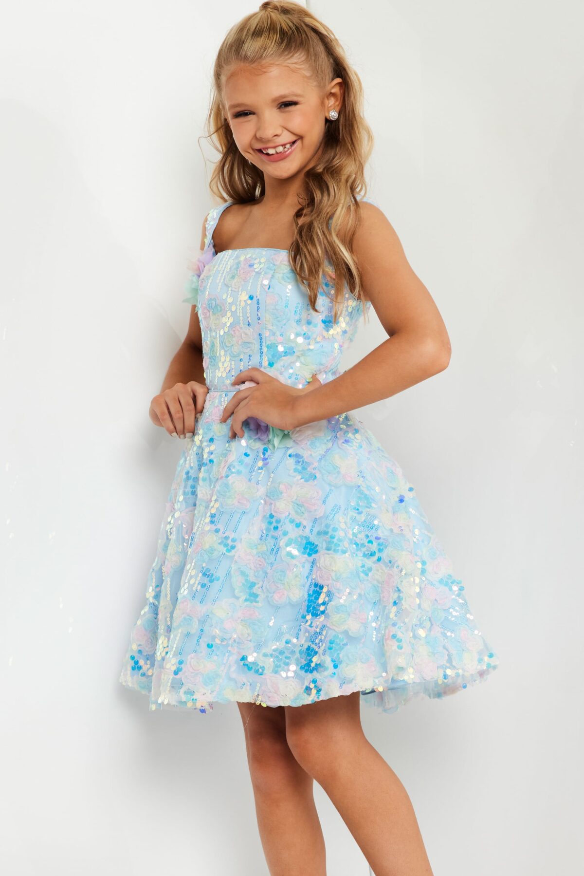 Blue Floral Fit and Flare Short Dress K23956 - Jovani