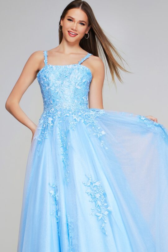 Light Blue Embroidered Tulle A-Line Dress K38098 - Jovani