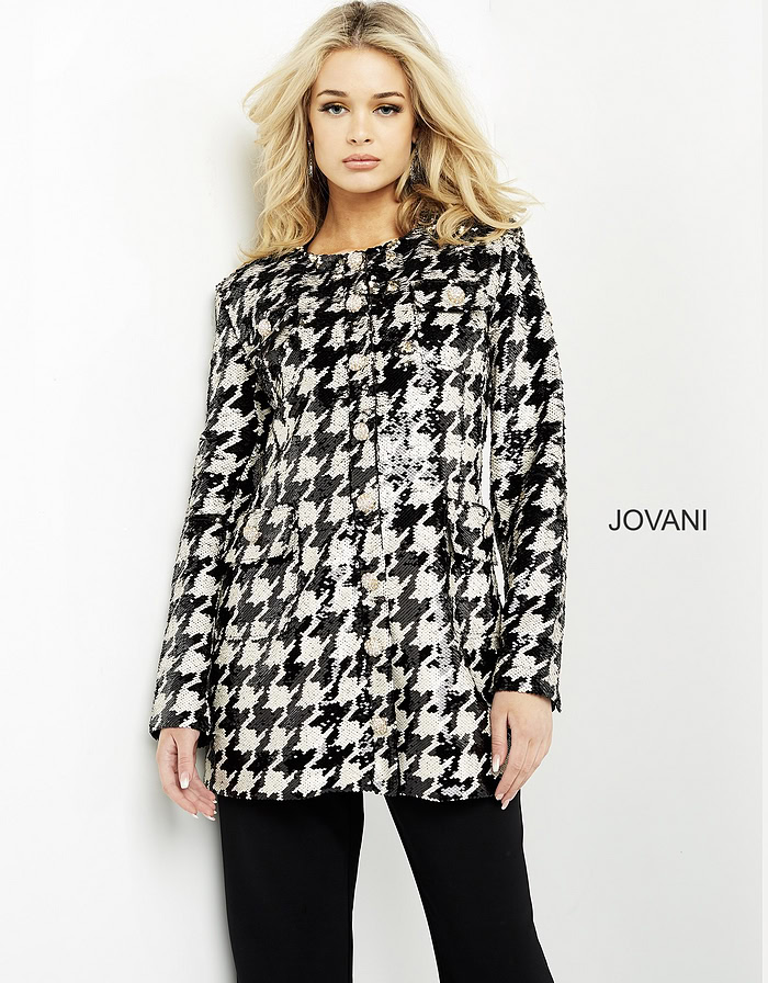Jovani M3393 Black Ivory Sequin Contemporary Jacket | Jovani