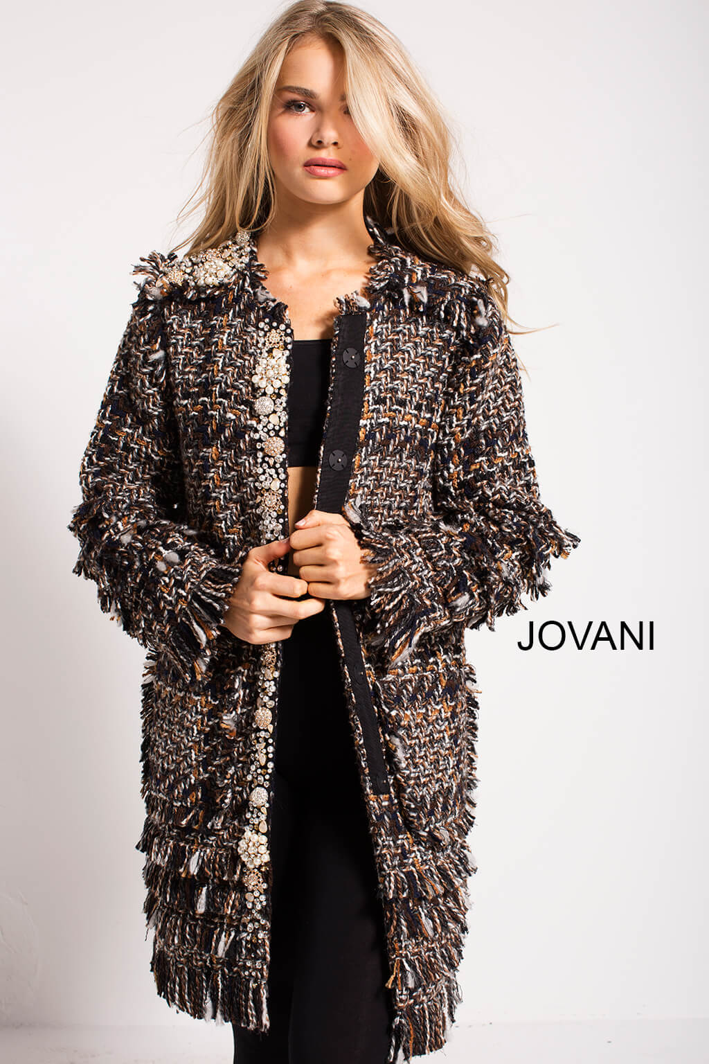 Multi Three Quarter Length Woven Jacket by Jovani M54805 - Jovani