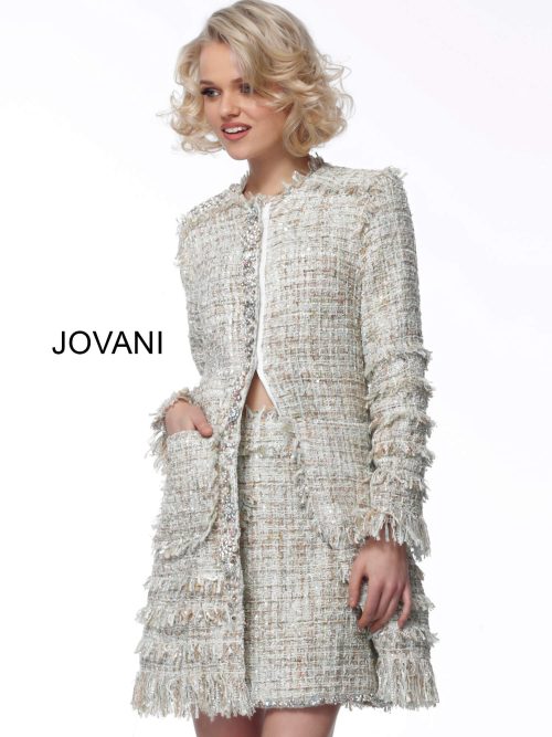 Ivory Multi Three Quarter Length Contemporary Jacket M61371 - Jovani